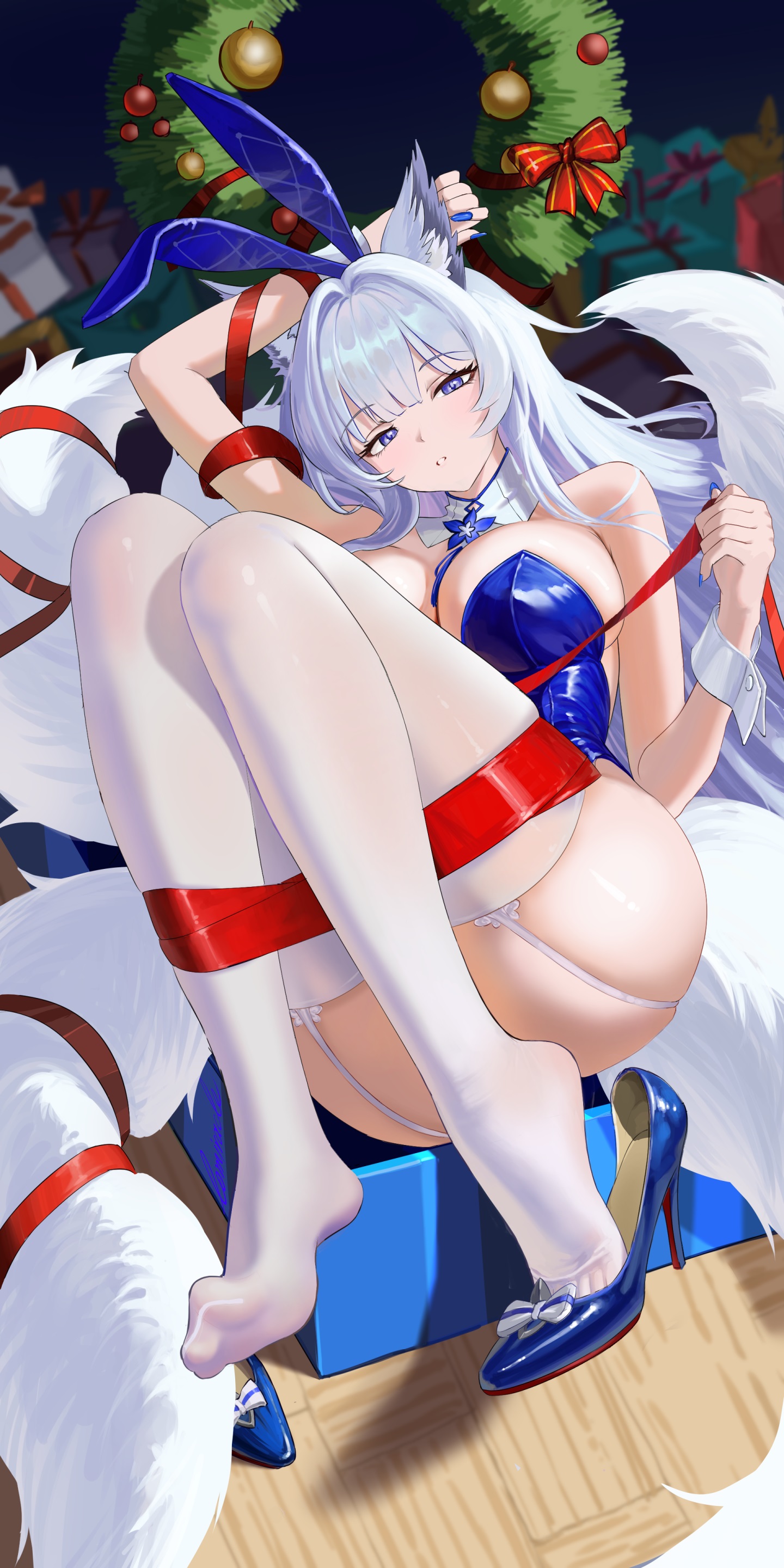 azur lane shinano (azur lane) animal ears bunny ears bunny girl christmas feet heels kitsune no ...